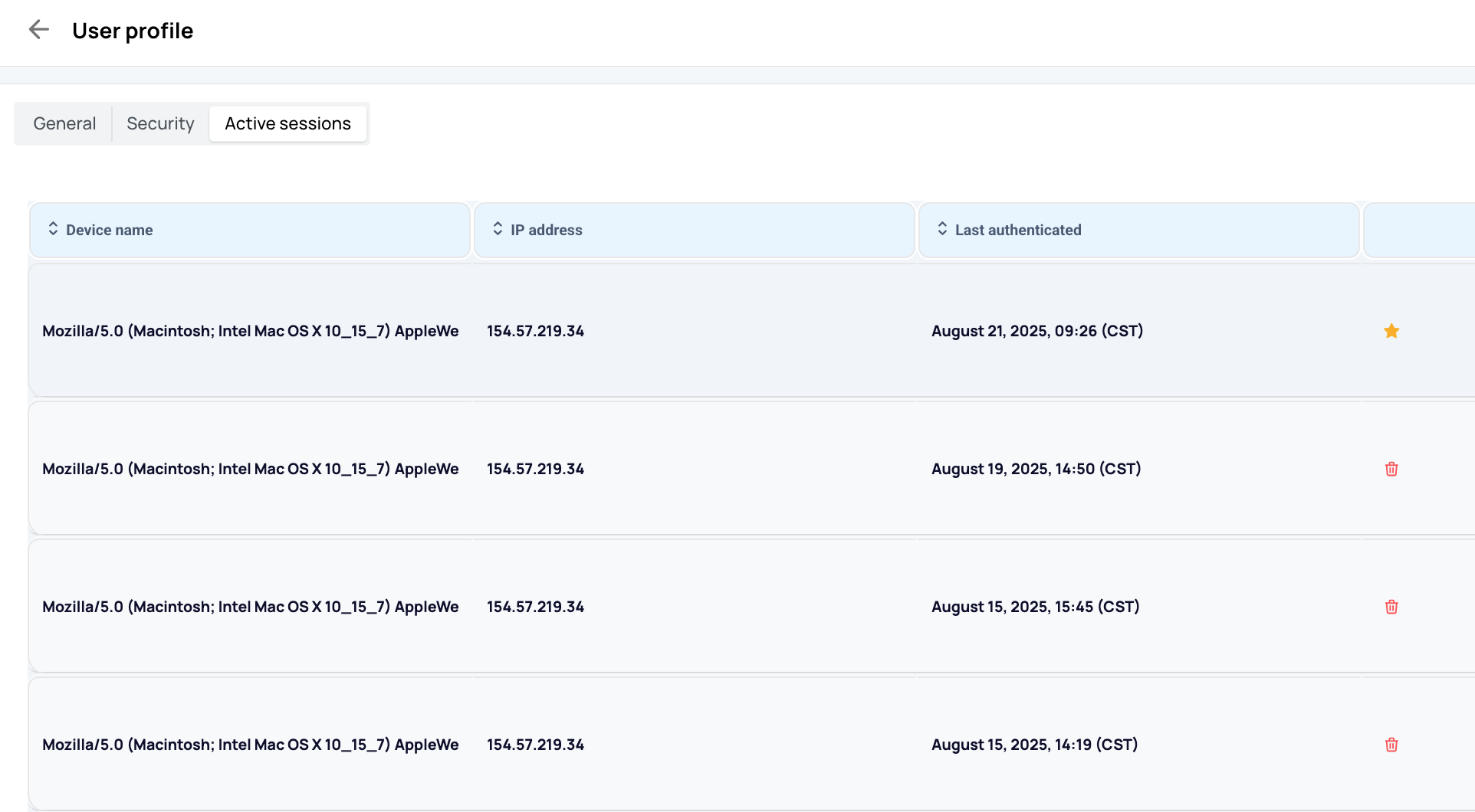 Active Sessions – Datatruck