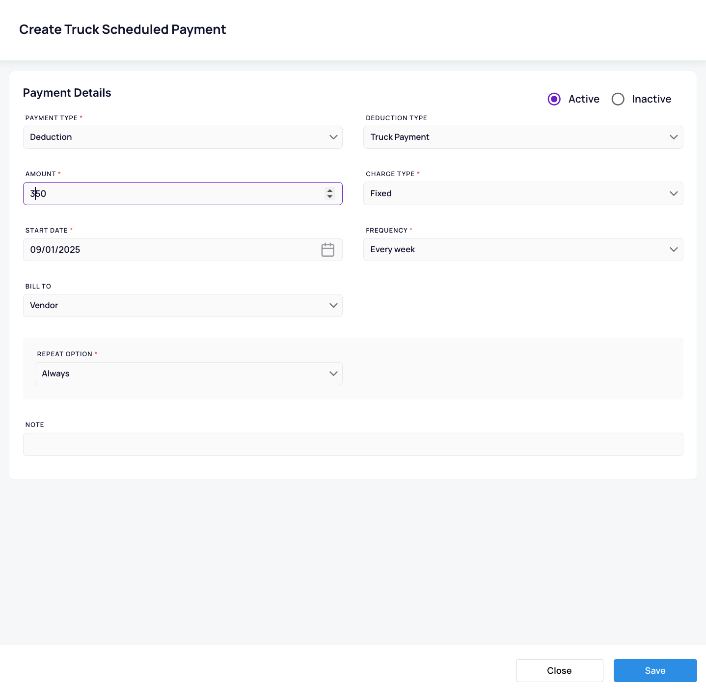 How To Create Truck Scheduled Payments – Datatruck