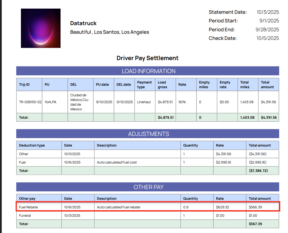 How To Add Fuel Rebate – Datatruck
